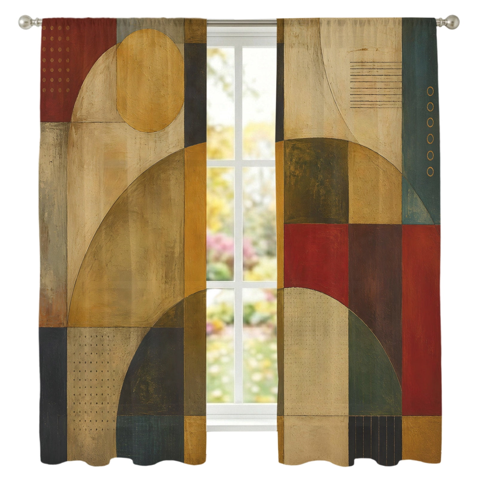 Abstract Geometric Sheer Curtains 63 Inches Long 2 Panels, Modern Oil ...