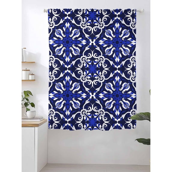 Abstract Geometric Sheer Curtains 72 Inch Long 1 Panel Floral Blue ...