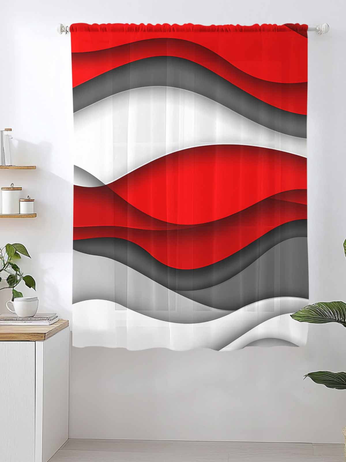 Abstract Geometric Sheer Curtains 72 Inch Long 1 Panel Red Gray ...