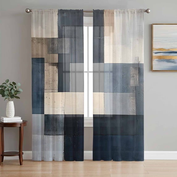 Abstract Geometric Sheer Curtains 84 Inch Length 2 Panels Set, Blue ...