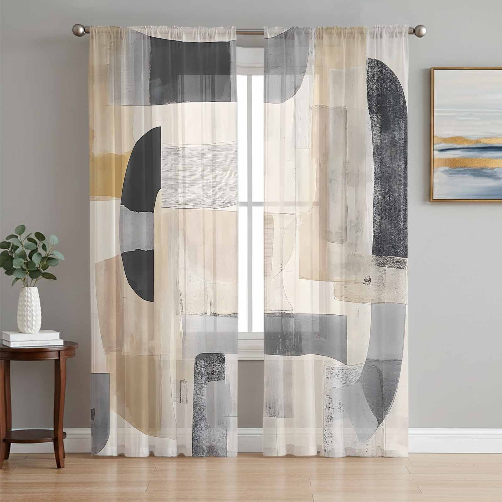 Abstract Geometric Sheer Curtains 96 Inch Length 2 Panels Set, Modern ...
