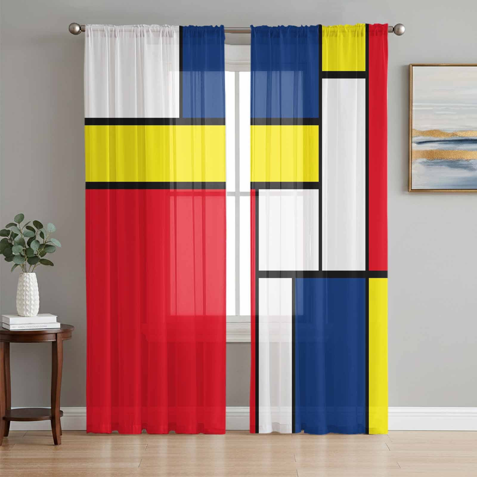 Abstract Geometric Sheer Curtains 96 Inch Length 2 Panels Set, Modern ...
