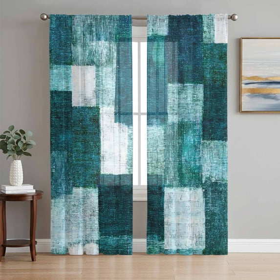 Abstract Geometric Sheer Curtains 96 Inch Length 2 Panels Set, Vintage ...