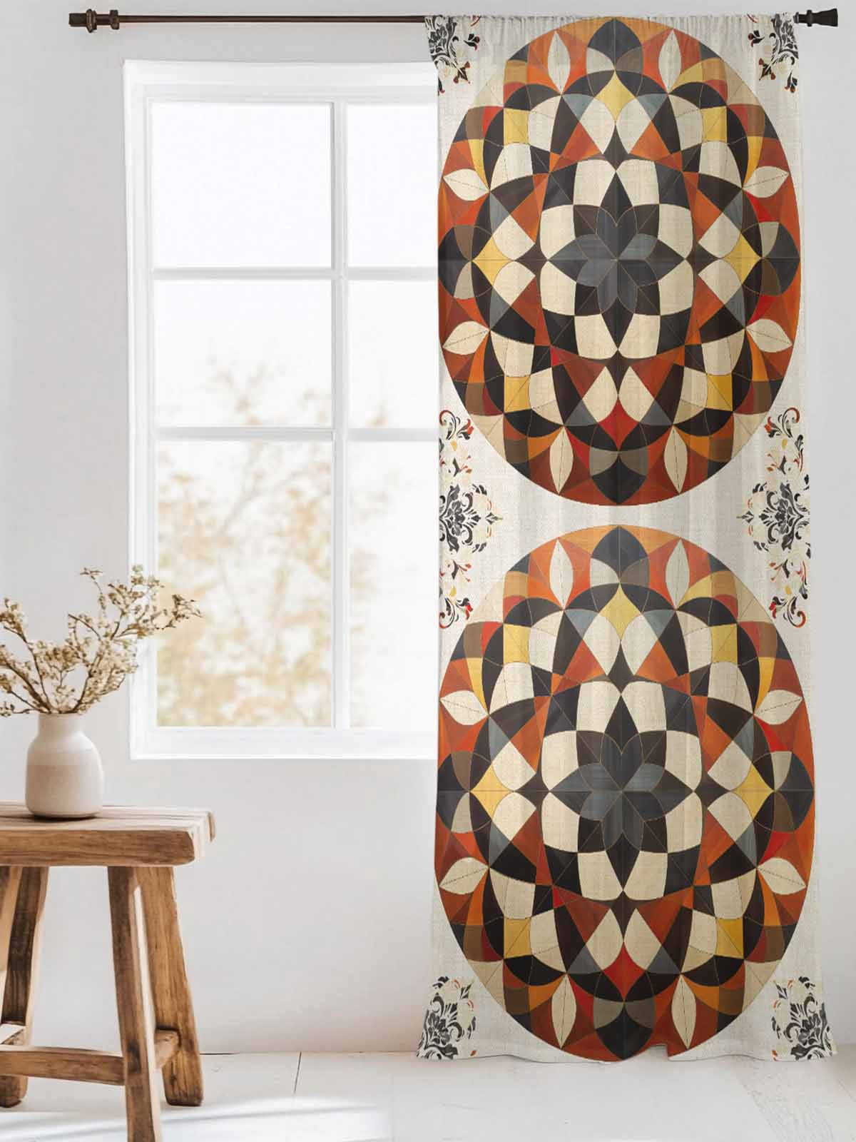 Abstract Geometric Sheer Curtains 96 Inch Long 1 Panel Color Blocks ...