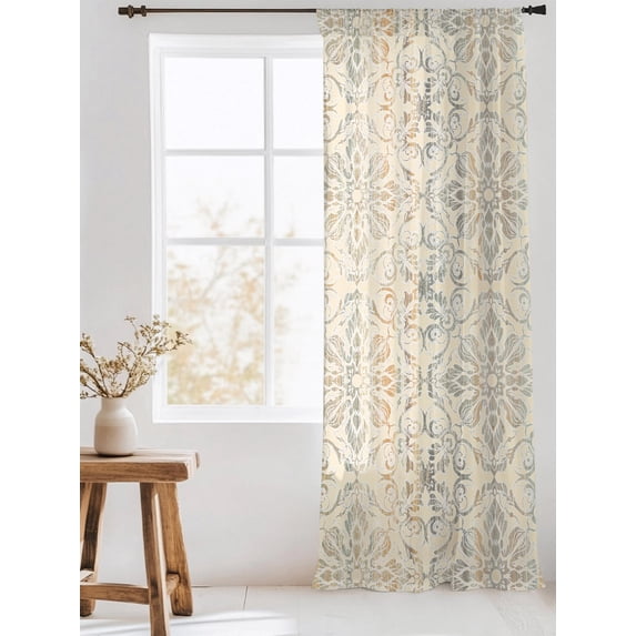 Abstract Geometric Sheer Curtains 96 Inch Long 1 Panel Floral Yellow ...