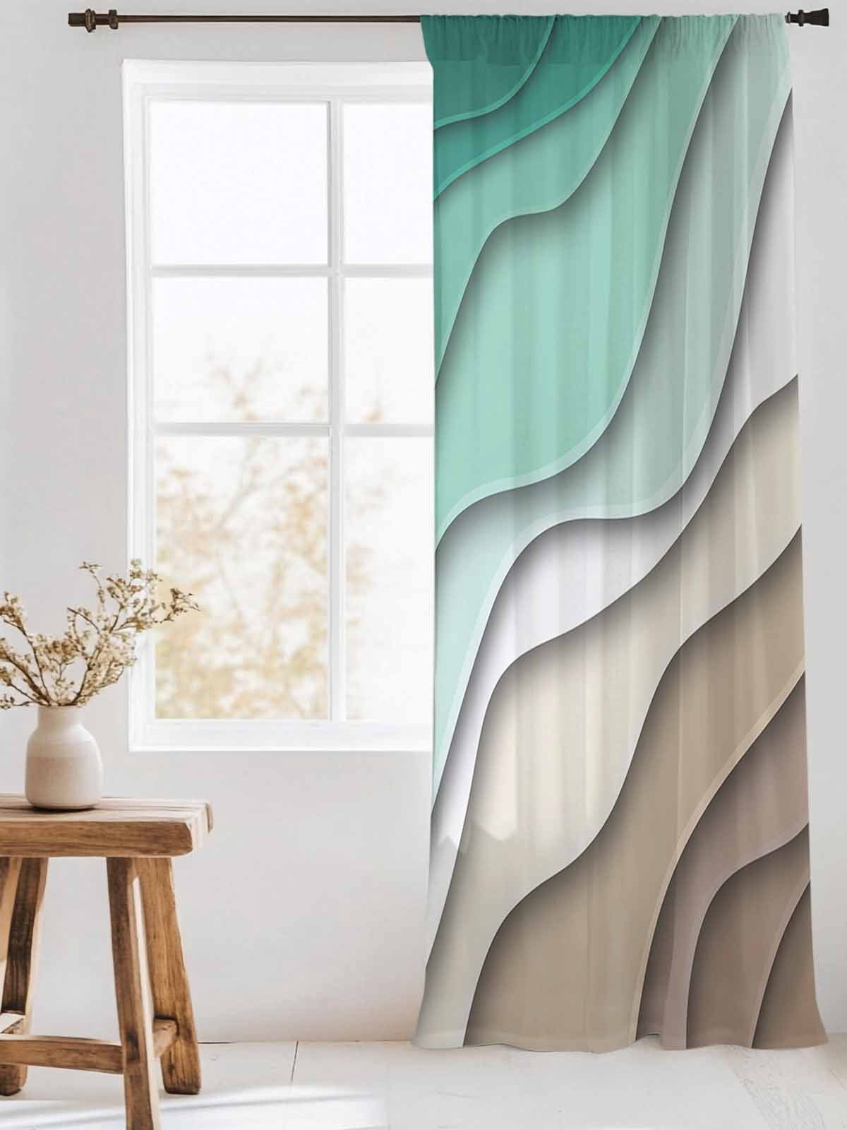Abstract Geometric Sheer Curtains 96 Inch Long 1 Panel Green Brown ...