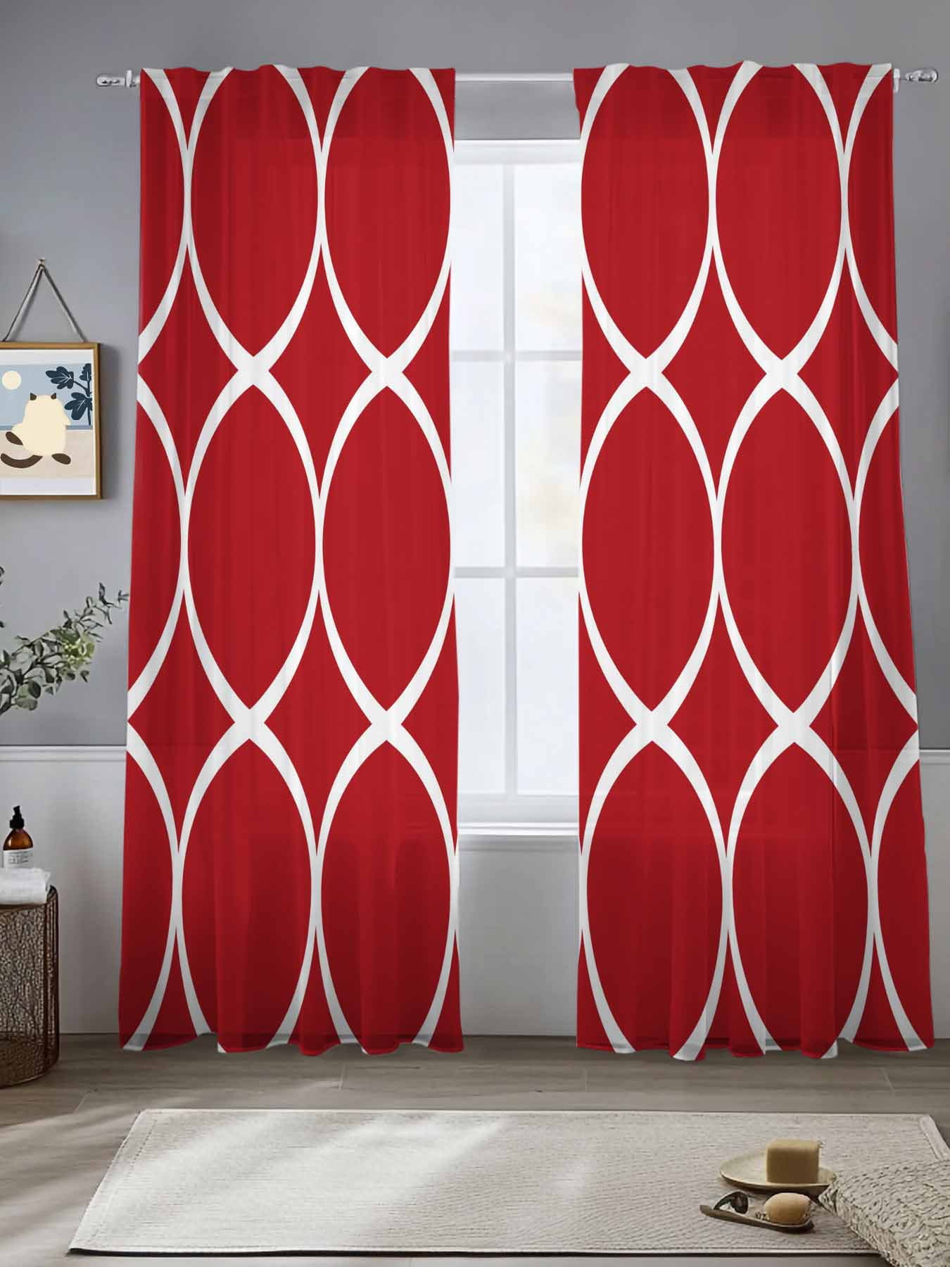 Abstract Geometric Sheer Curtains 96 Inches Long 2 Panels White Twisted ...
