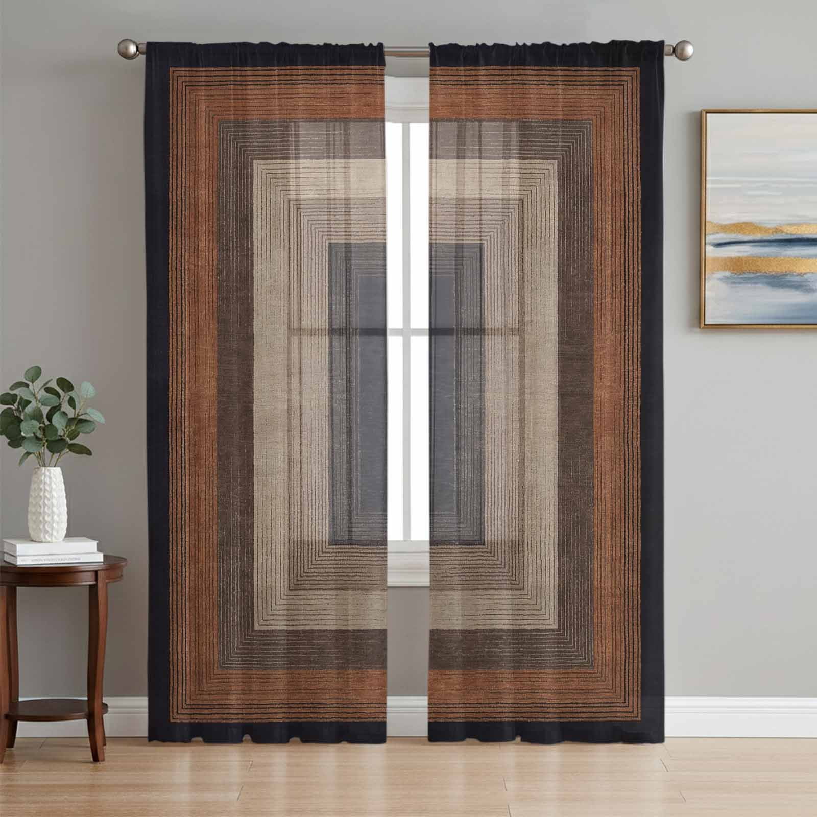 Abstract Geometric Sheer Curtains for Living Room Bedroom, Black and ...