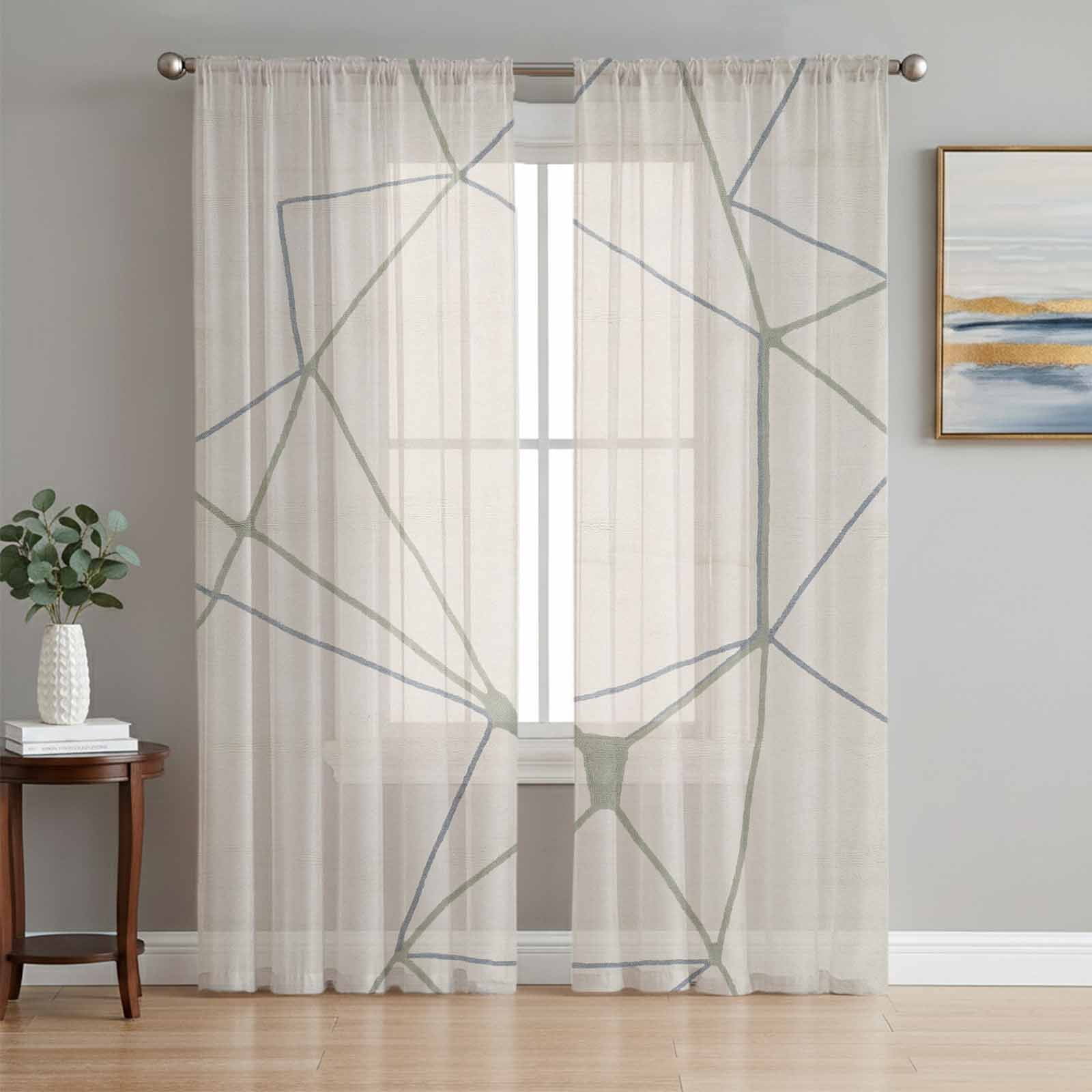 Abstract Geometric Sheer Curtains for Living Room Bedroom, Grey Green ...
