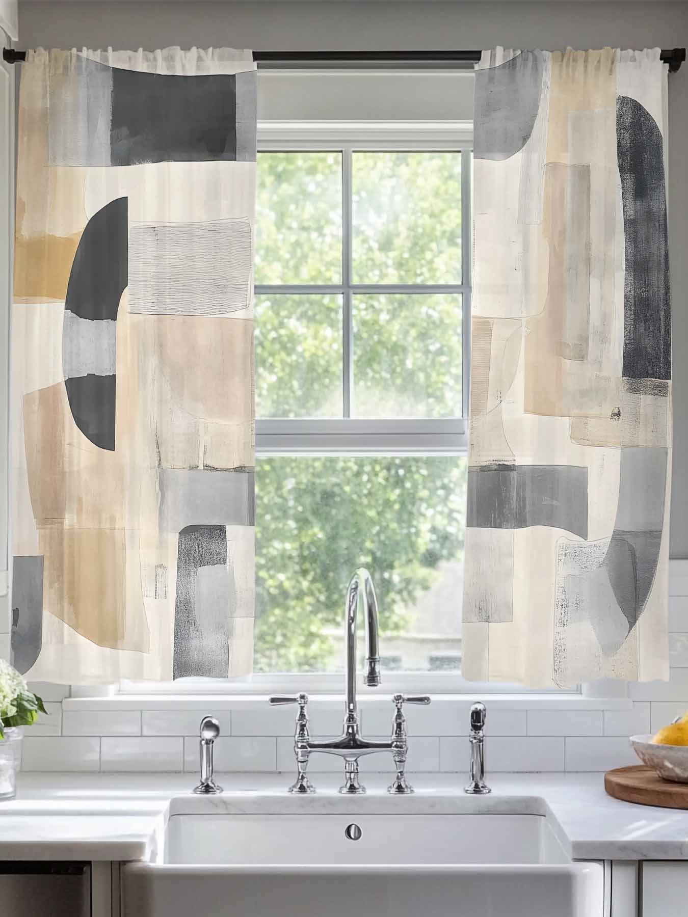 Abstract Geometric Sheer Curtains for Living Room Bedroom Modern Color ...
