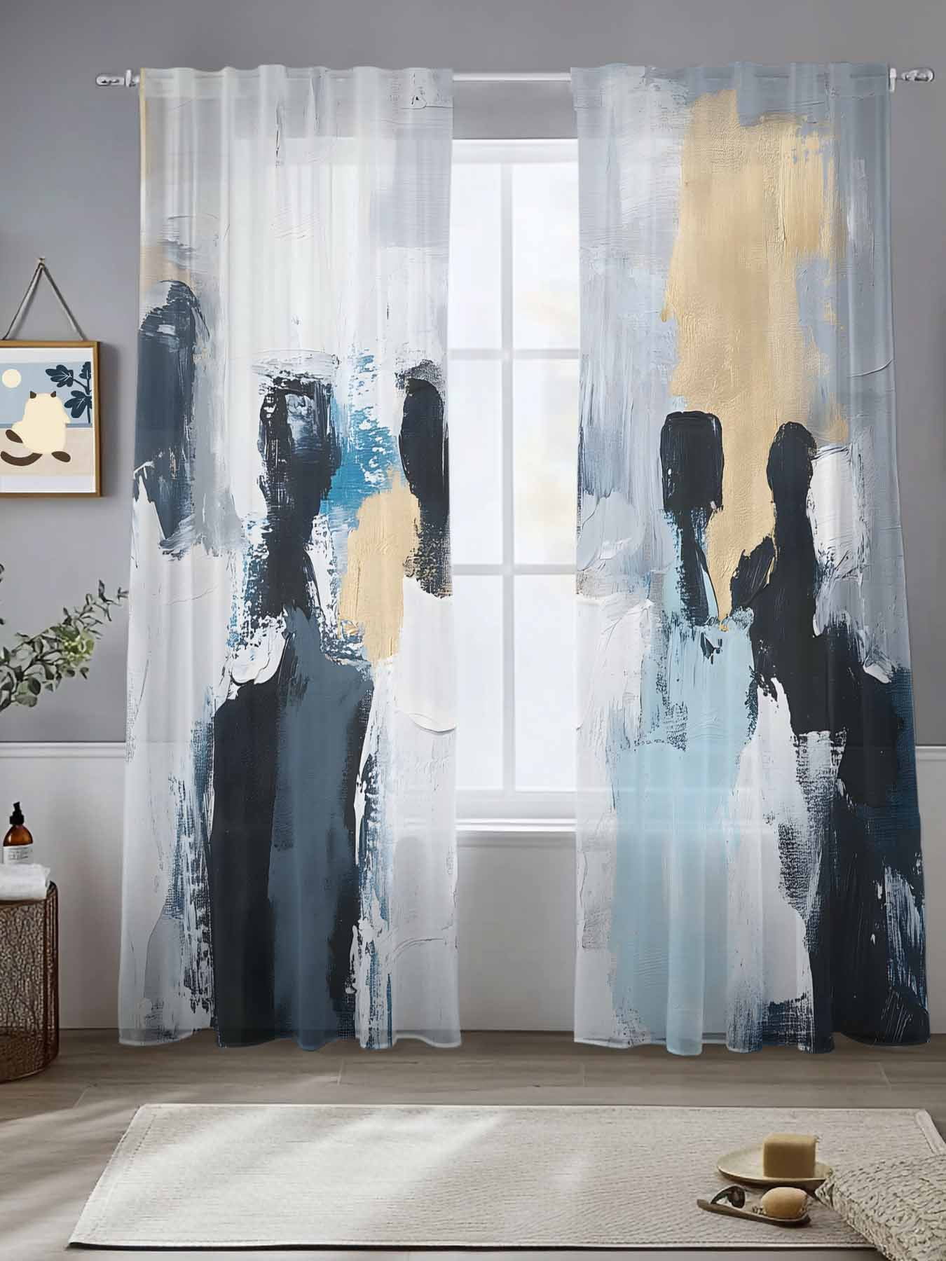 Abstract Geometric Sheer Curtains for Living Room Bedroom Modern Oil ...