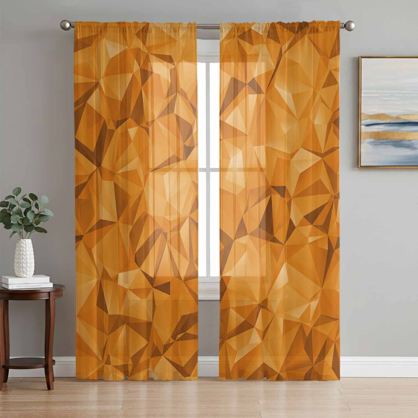 Abstract Geometric Sheer Curtains for Living Room Bedroom, Orange ...