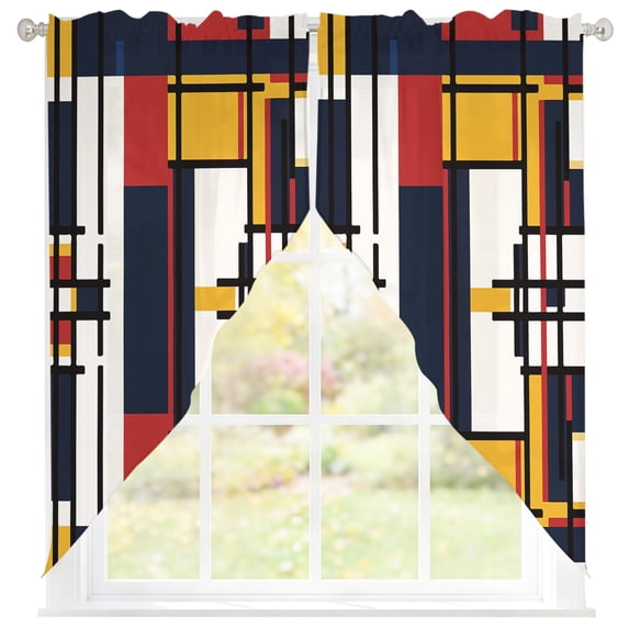 Abstract Geometric Sheer Curtains Swag Valances for Windows Blue Orange ...