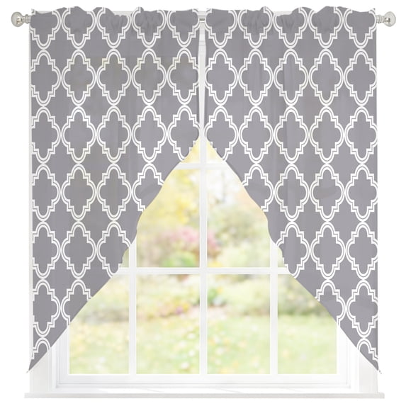 Abstract Geometric Sheer Curtains Swag Valances for Windows Gray ...
