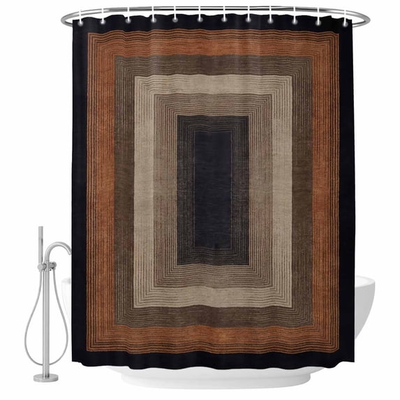 Abstract Geometric Shower Curtain for Bathroom, Black and Brown Wood ...