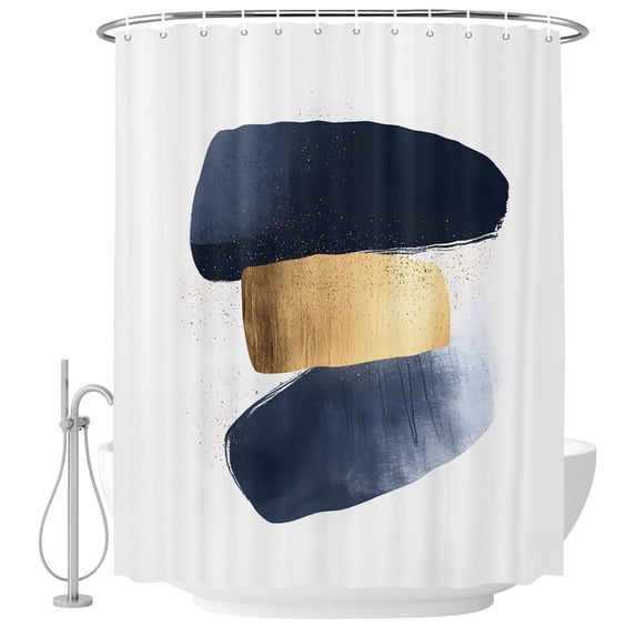 Abstract Geometric Shower Curtain for Bathroom, Black Gold Color Block ...