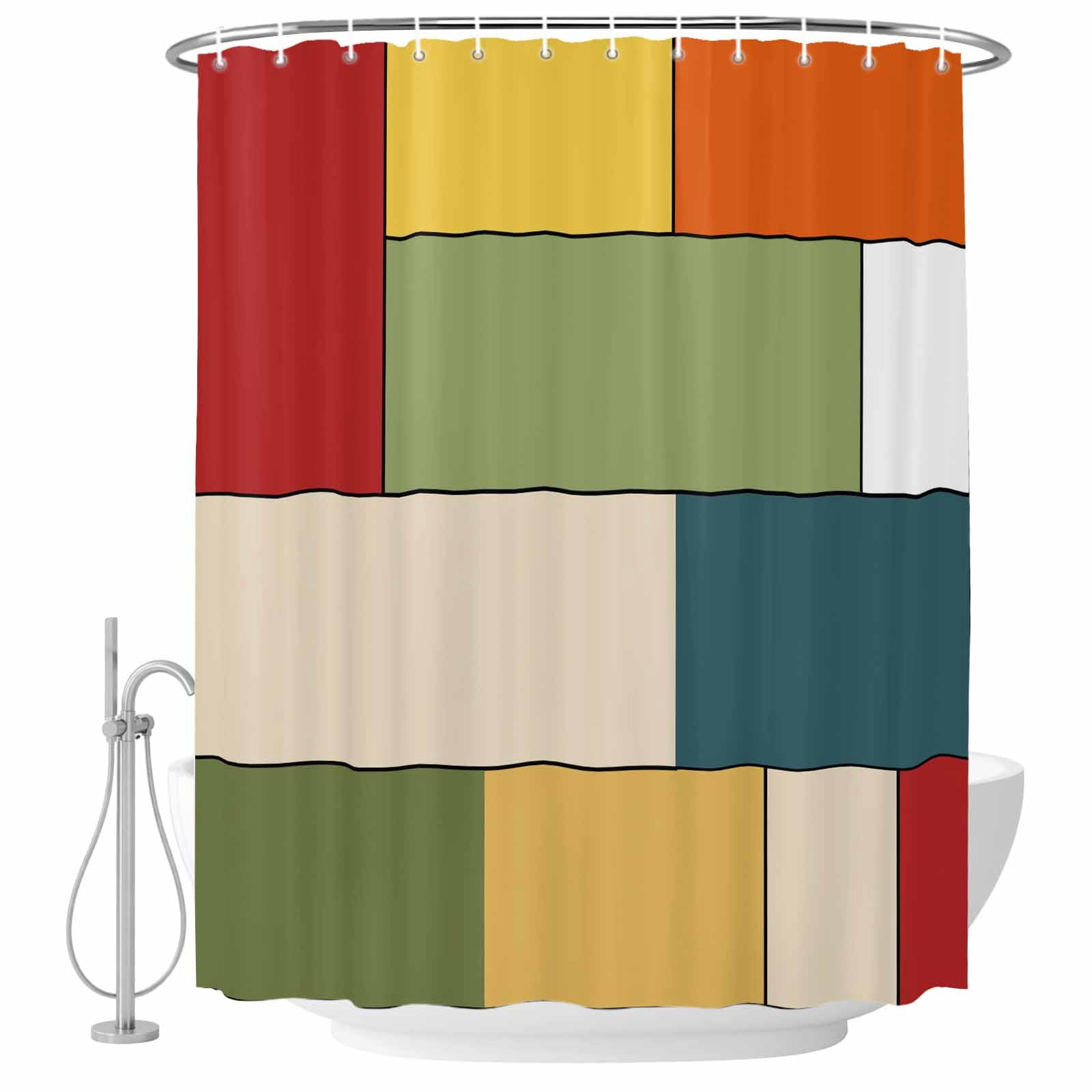 Abstract Geometric Shower Curtain for Bathroom, Colorful Color Block ...