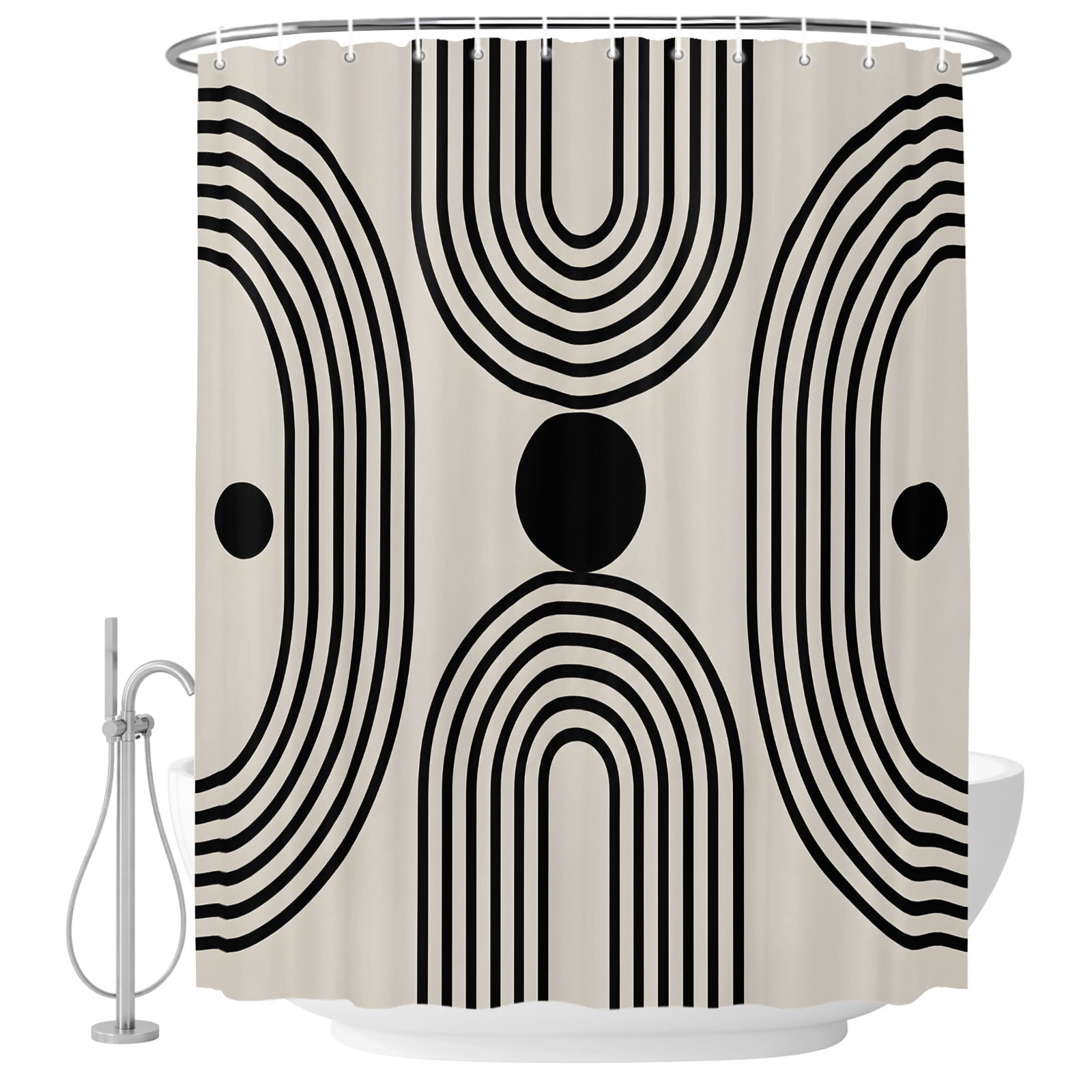 Abstract Geometric Shower Curtain for Bathroom, Minimalist Modern Black ...