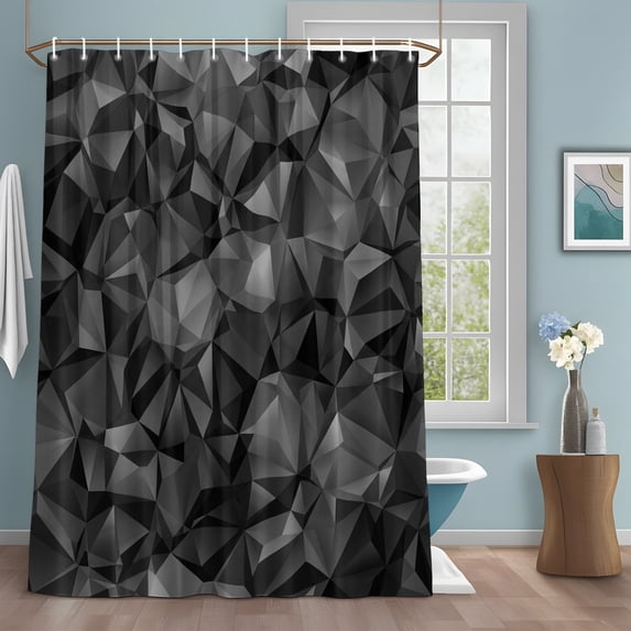 Abstract Geometric Shower Curtain with Hooks, Dark Gray Stereotypic ...
