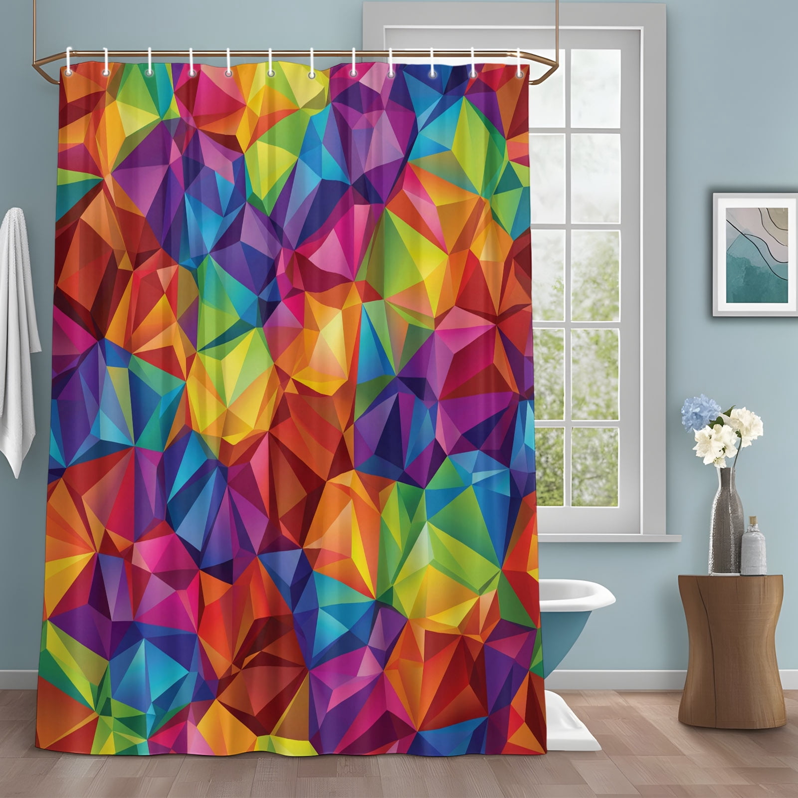 Abstract Geometric Shower Curtain with Hooks, Vintage Color Modern ...