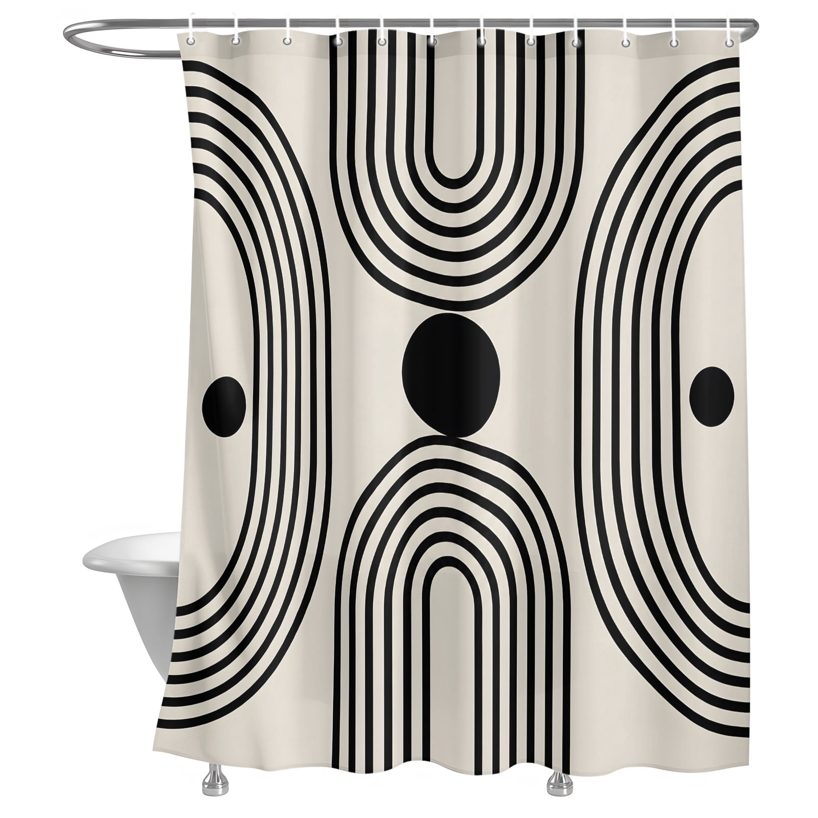 Abstract Geometric Shower Curtain, Minimalist Modern Black Line Circle ...