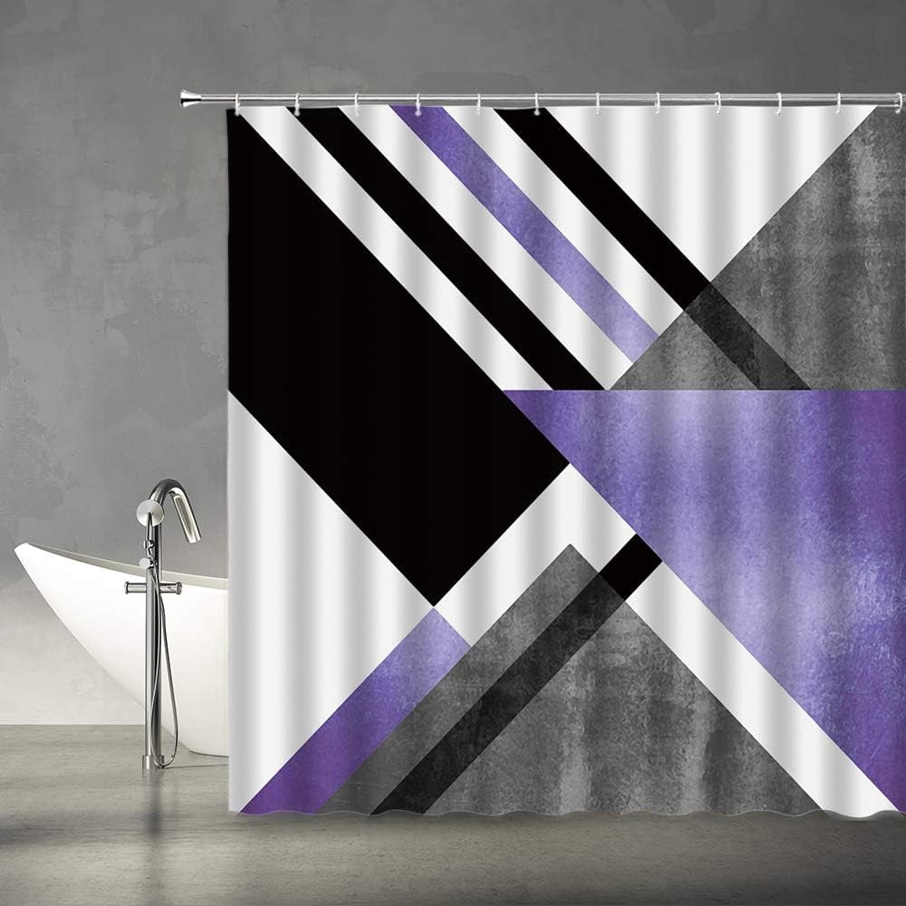 Abstract Geometric Shower Curtain Purple Black White Geometry Triangle ...