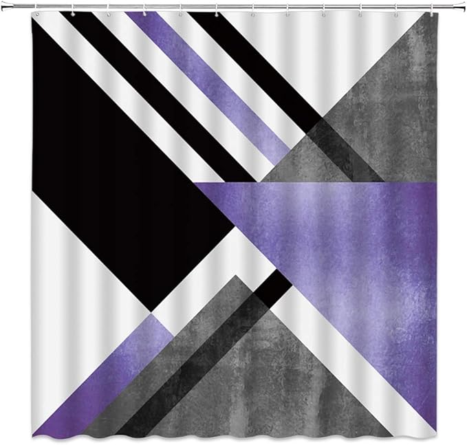 Abstract Geometric Shower Curtain Purple Black White Geometry Triangle ...