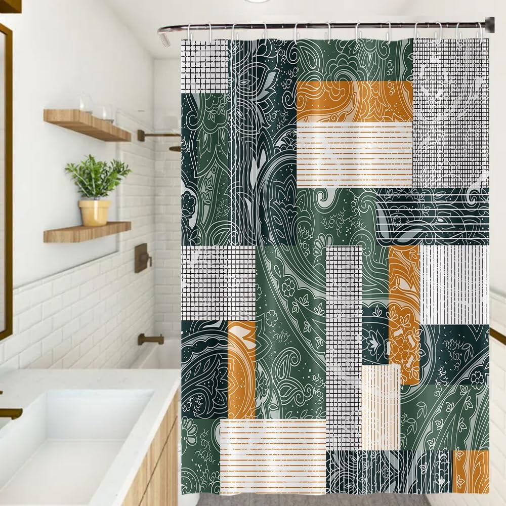 Abstract Geometric Shower Curtain Watercolor Black and Tan Stripes ...
