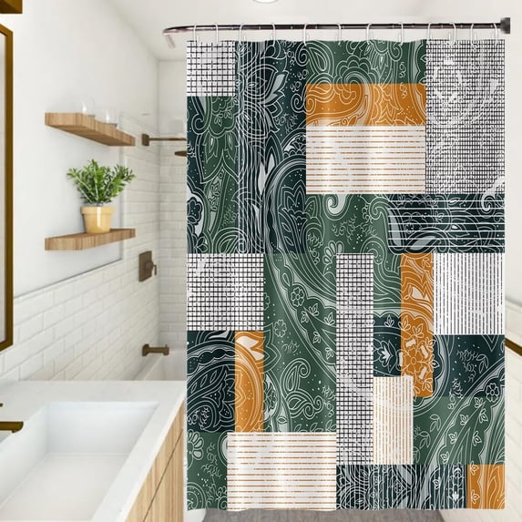 Abstract Geometric Shower Curtain Watercolor Black and Tan Stripes ...