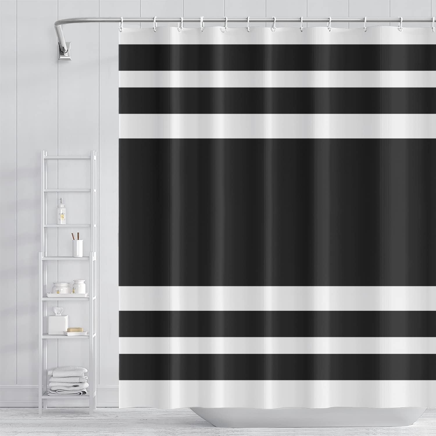 Abstract Geometric Shower Curtain Watercolor Black and Tan Stripes ...