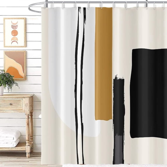 Abstract Geometric Shower Curtain Watercolor Black and Tan Stripes ...