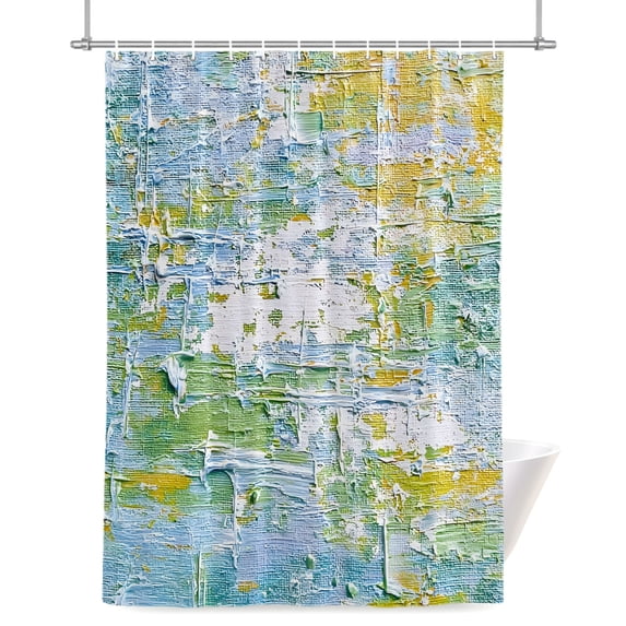 Abstract Geometric Shower Curtain, Yellow Blue Green Oil Painting Style ...