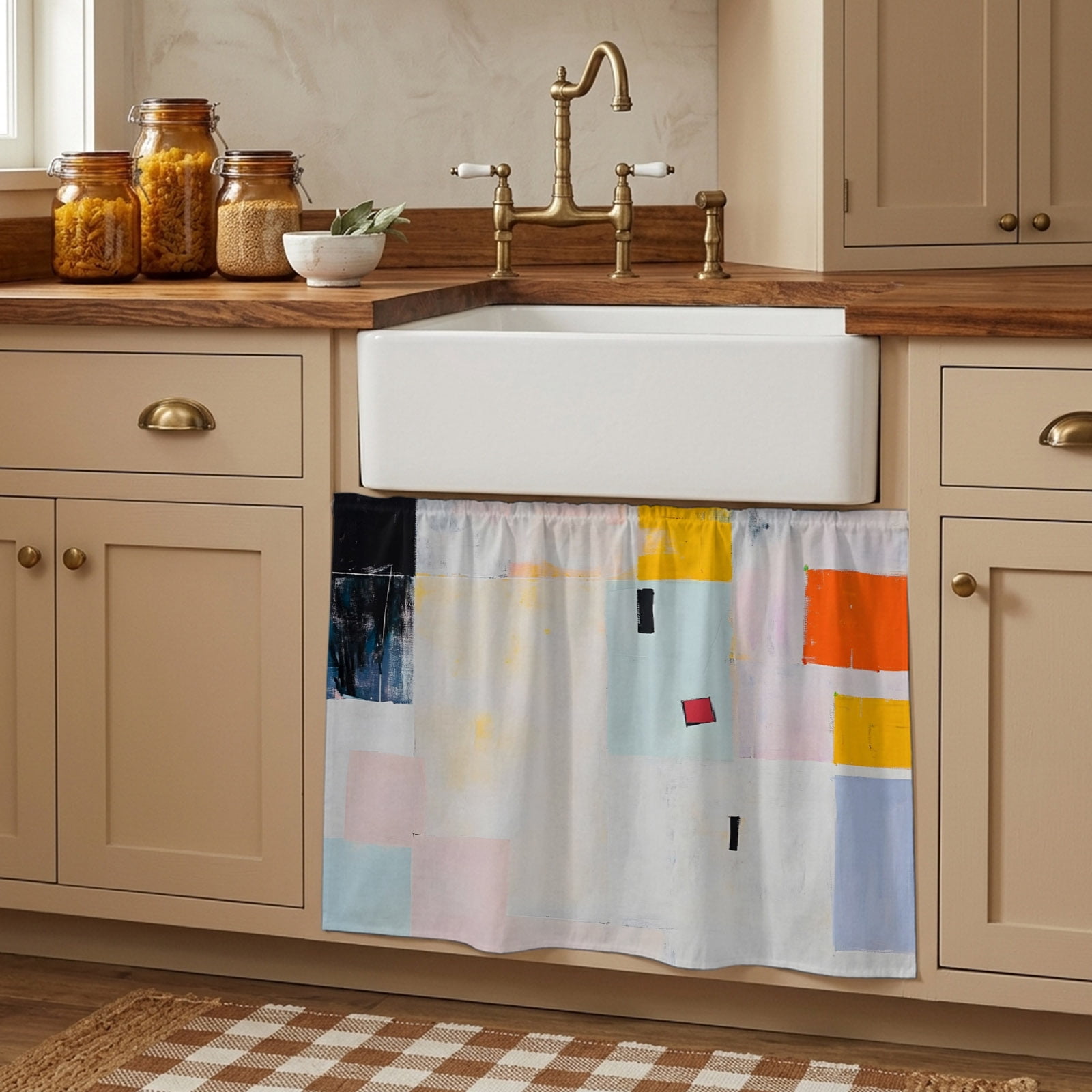 Abstract Geometric Small Cabinet Curtains 10"W x 11"L, Modern Cartoon ...