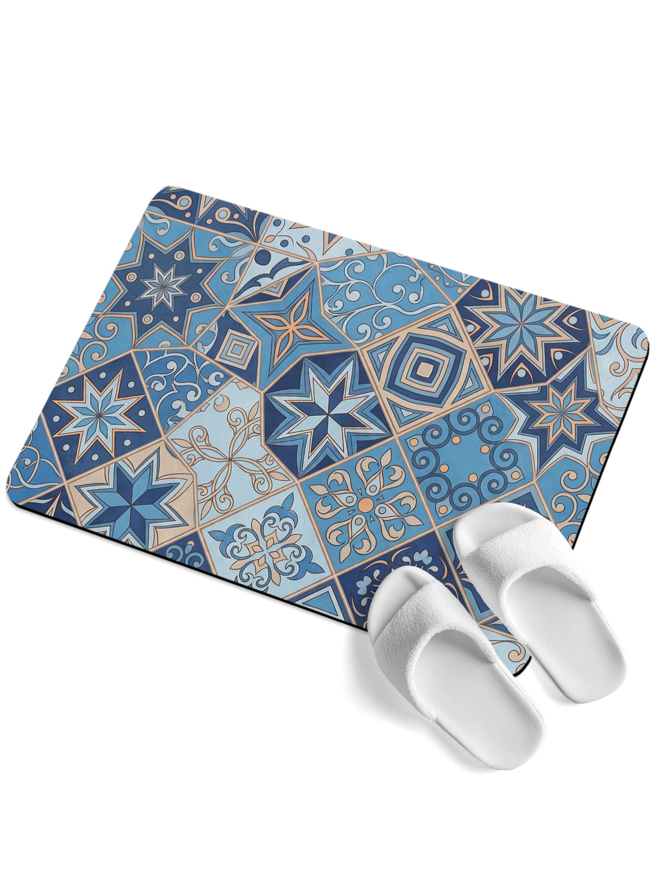 Abstract Geometric Soft Diatomaceous Earth Mat, Blue Yellow Flower ...