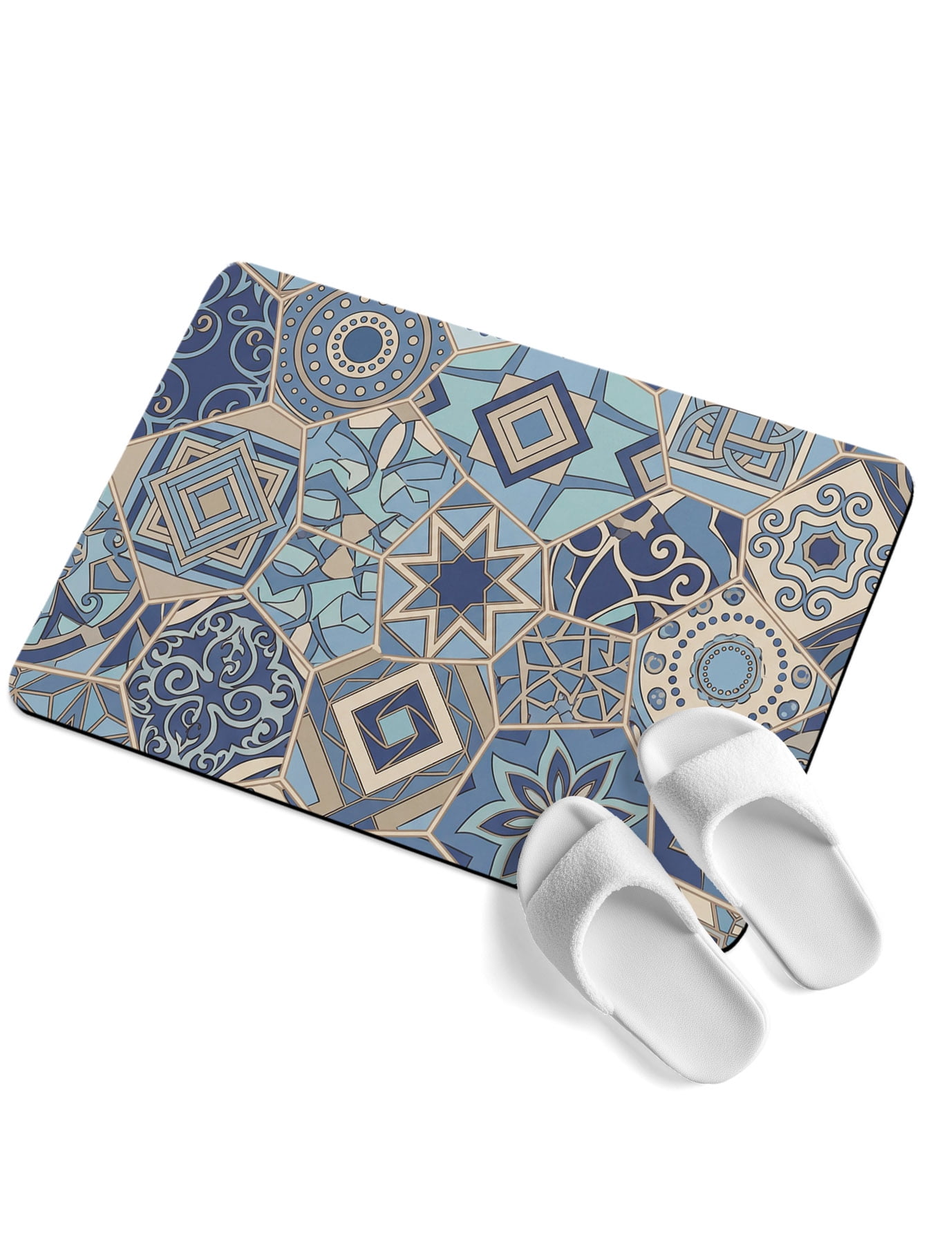 Abstract Geometric Soft Diatomaceous Earth Mat, Blue Yellow Flower ...