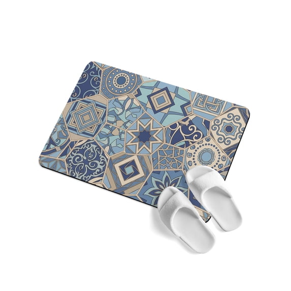 Abstract Geometric Soft Diatomaceous Earth Mat, Blue Yellow Flower ...