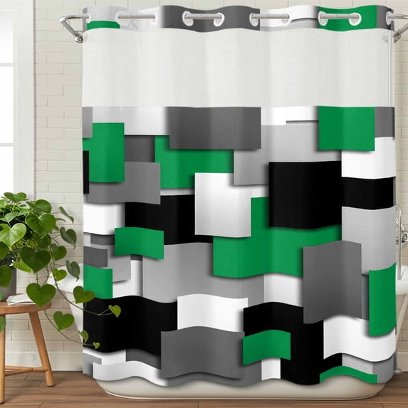 Abstract Geometric Square Art No Hook Shower Curtain with Snap in Liner ...