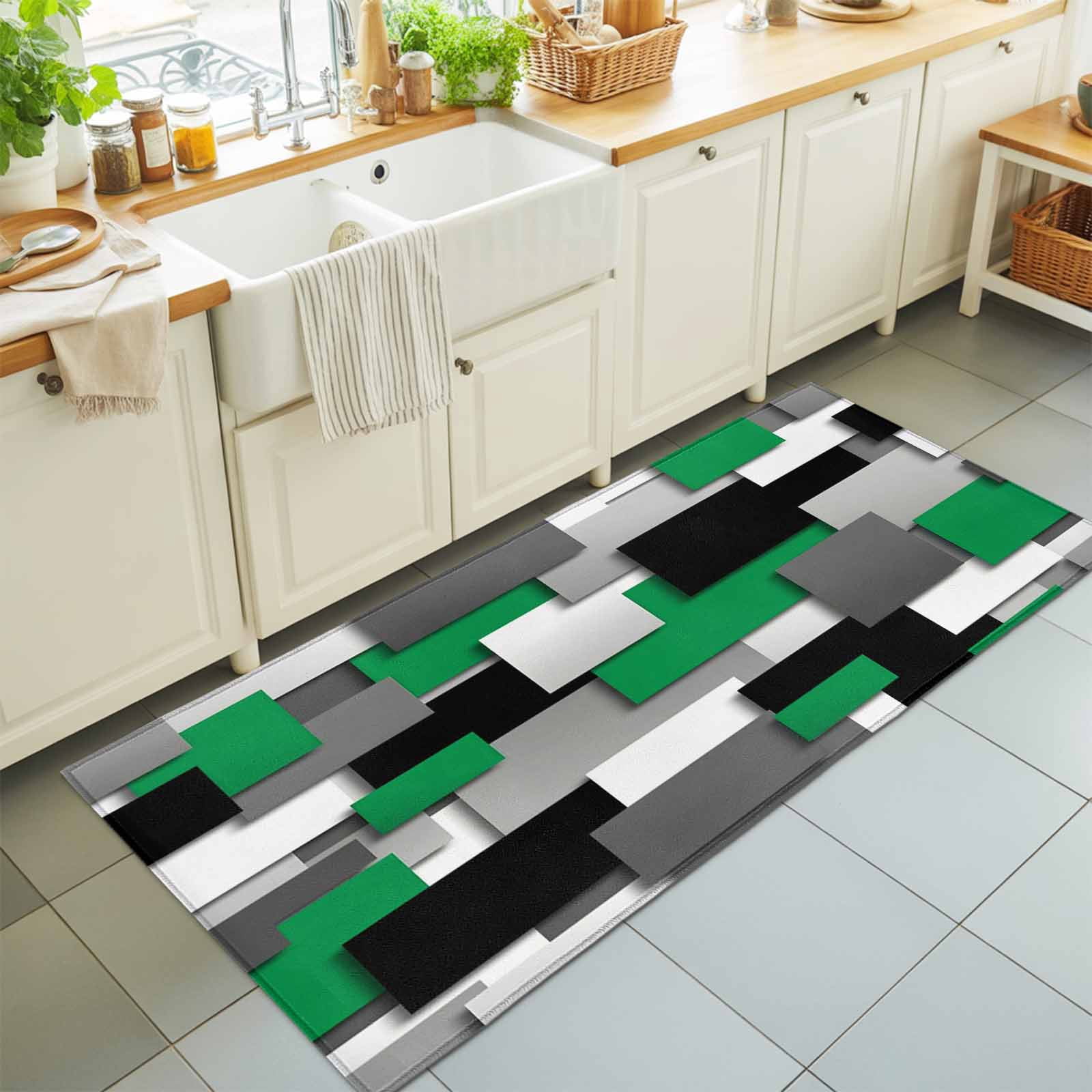Abstract Geometric Square Art Rectangle Rug 2'x6' Modern Green Gray ...