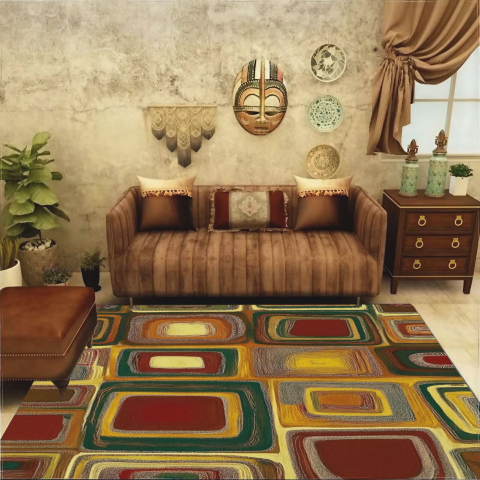 Abstract Geometric Square Pattern Light Luxury Retro Carpet Large Size ...