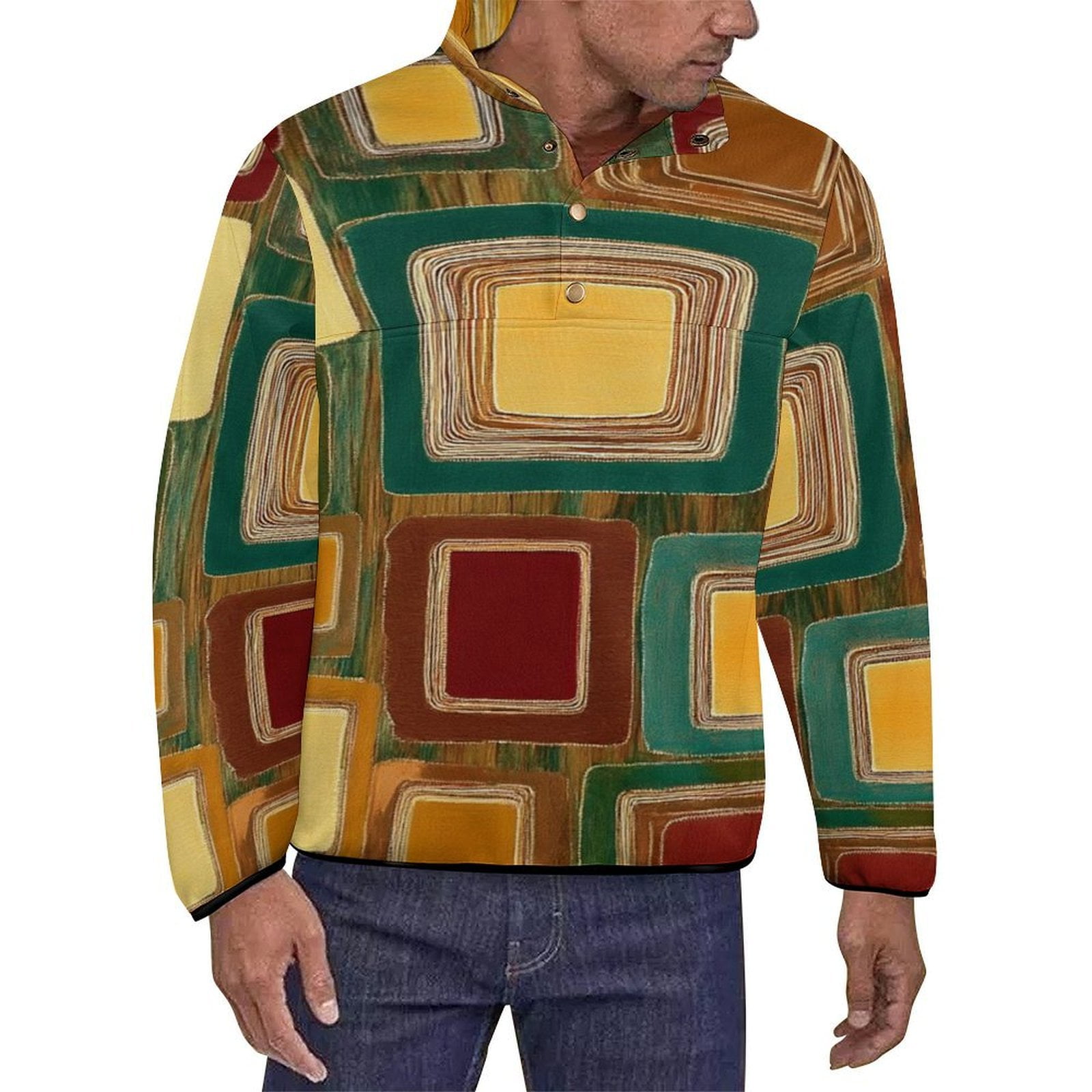 Abstract Geometric Square Pattern Rug Men's Stand Collar Sweater Long ...