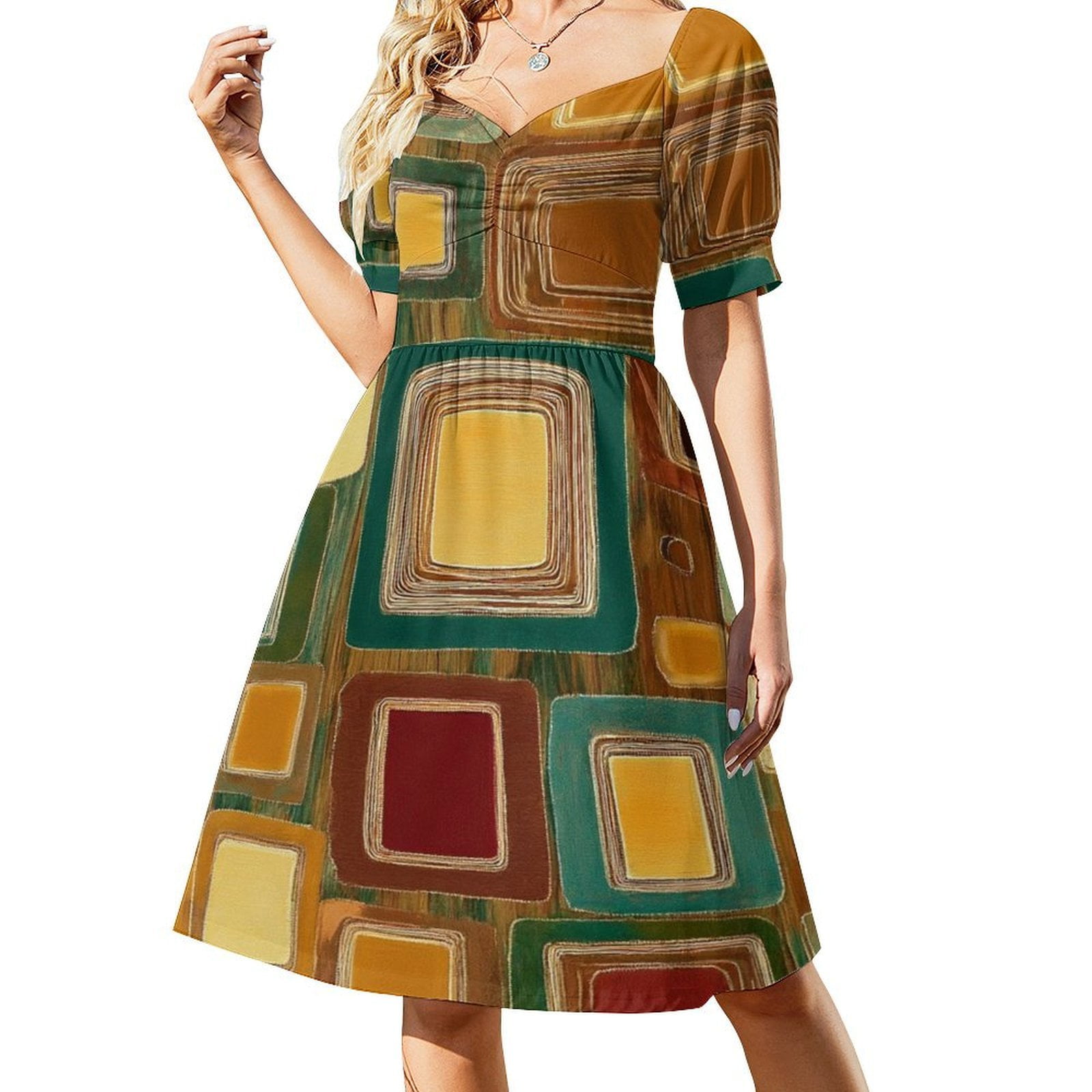 Abstract Geometric Square Pattern Rug Short Sleeve Dress Clothes Women ...