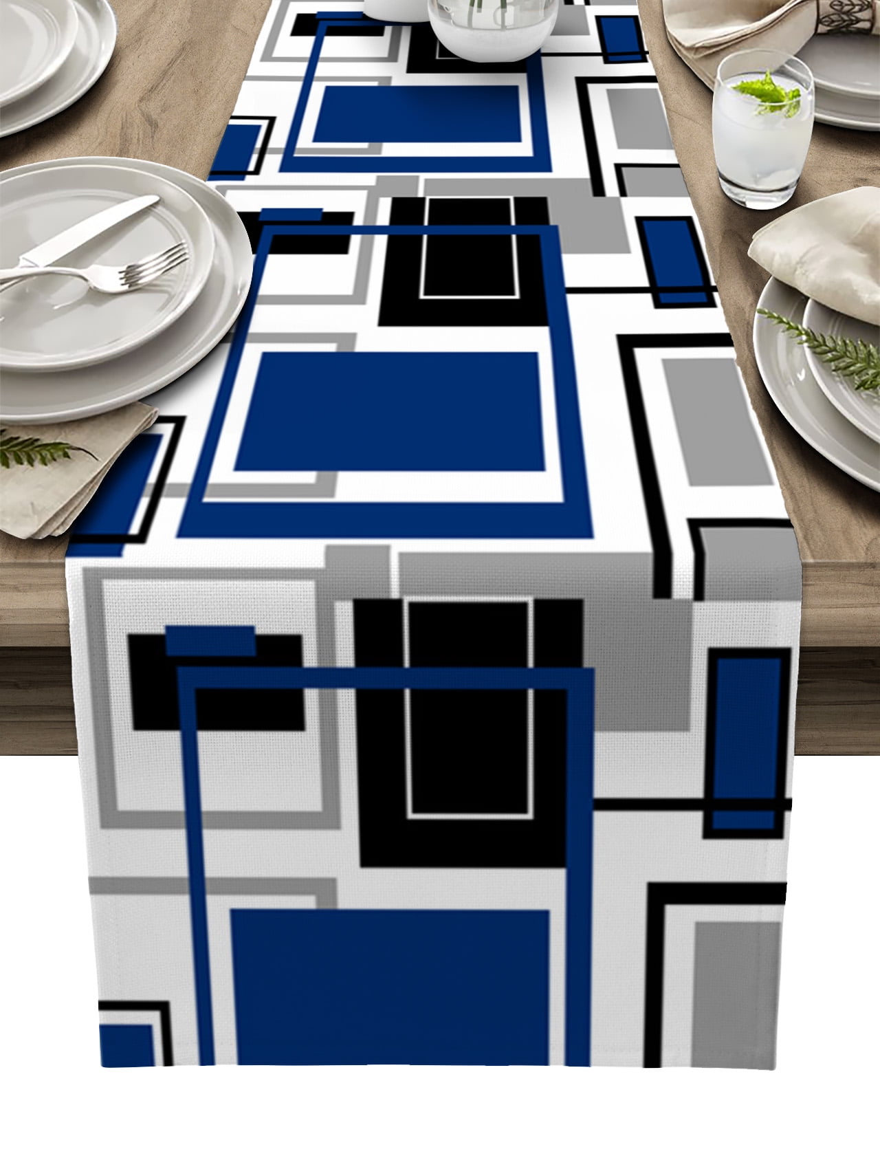 Abstract Geometric Squares Art Black Blue Table Runner ration Home r ...