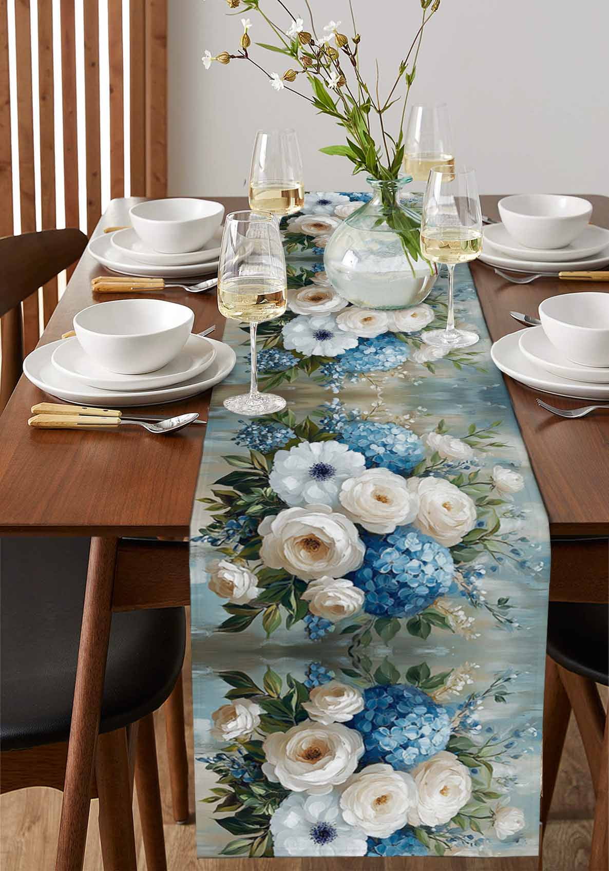Abstract Geometric Squares Table Runner 13x72in Non-Slip Cotton Linen ...