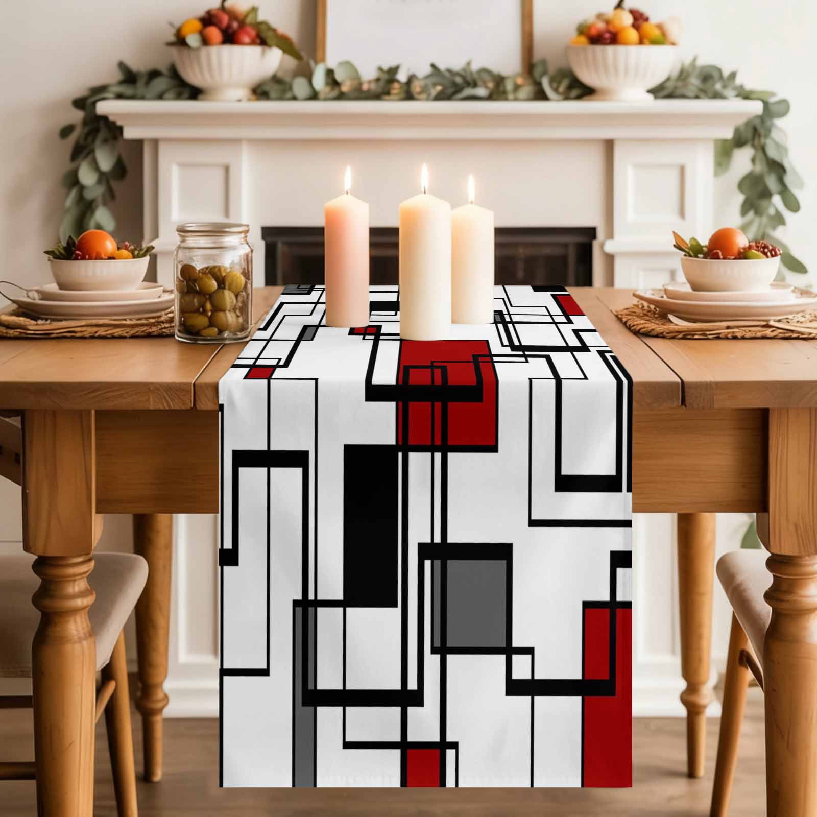 Abstract Geometric Squares Table Runner 90 Inches Long,Kitchen Dining ...