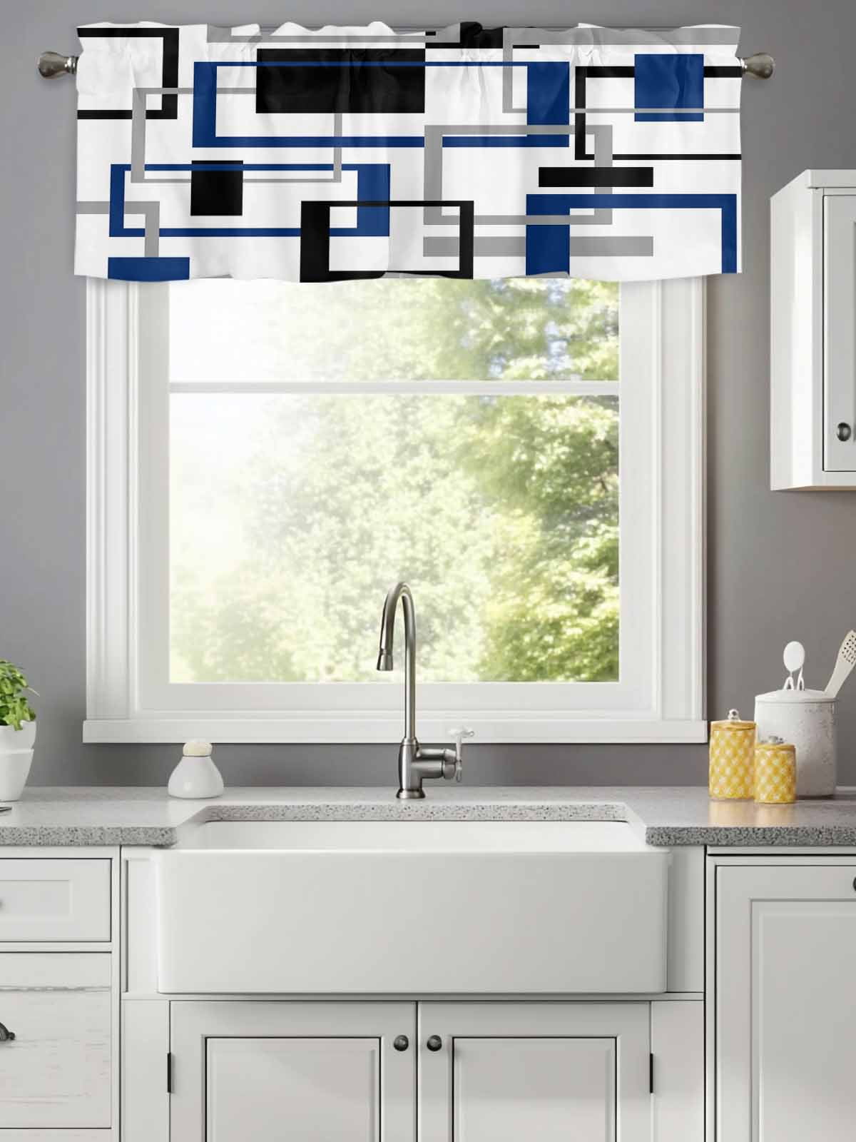 Abstract Geometric Squares Valances for Windows,Rod Pocket Valance for ...