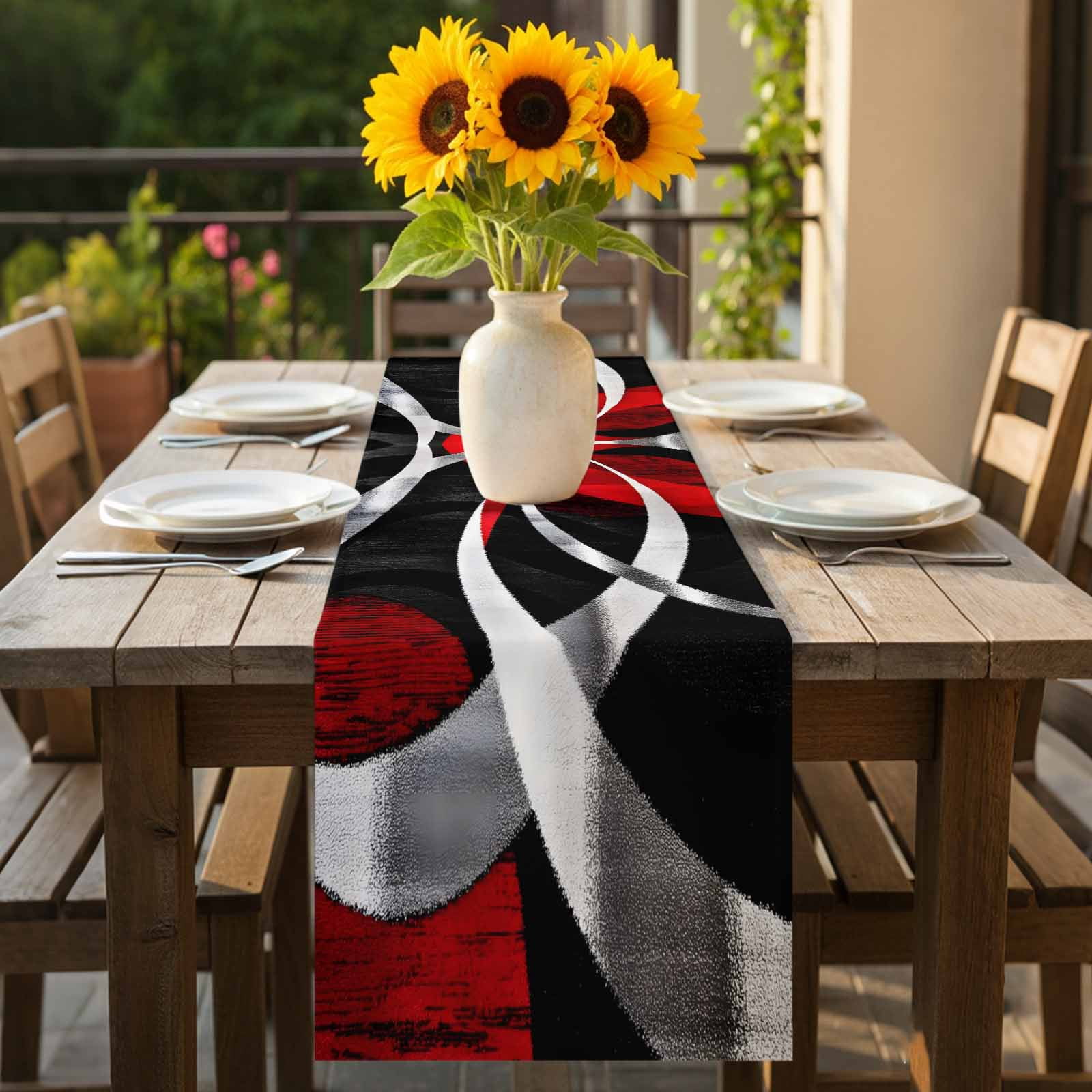 Abstract Geometric Stripes Red Black Table Runner 36 Inches Long ...