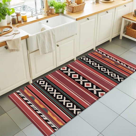 Abstract Geometric Style Rectangle Rug 2'x6' Red Boho Ethnic Tribal ...