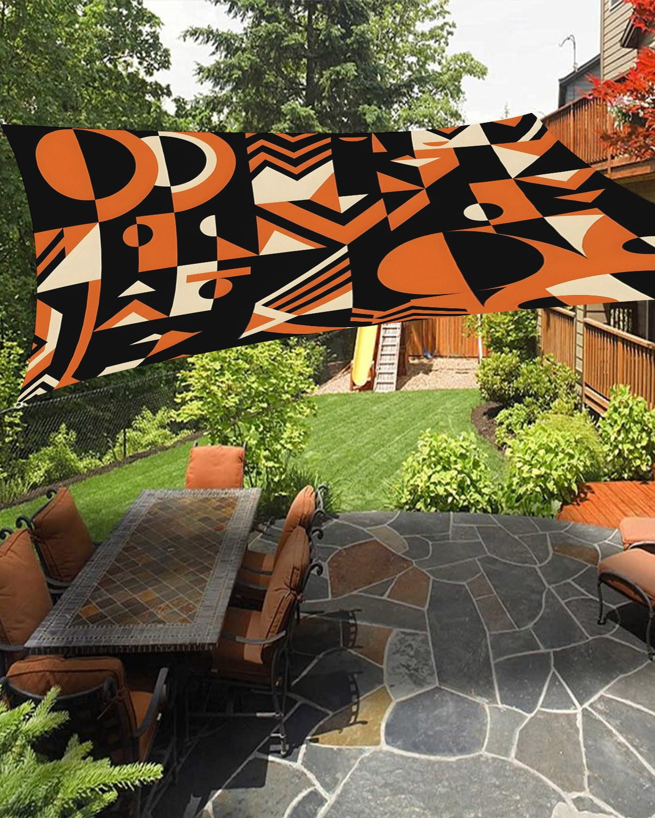 Abstract Geometric Sun Shade Sail 14'X18' Orange Bold Shapes Graphic ...