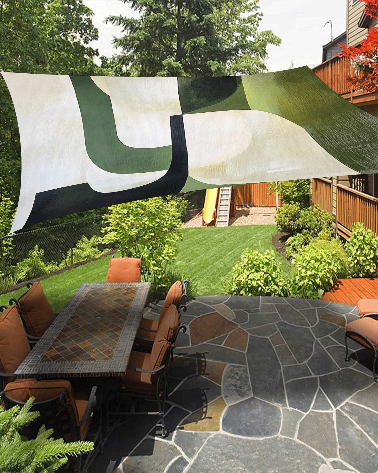 Abstract Geometric Sun Shade Sail 14'X18' Watercolor Green Beige Blend ...