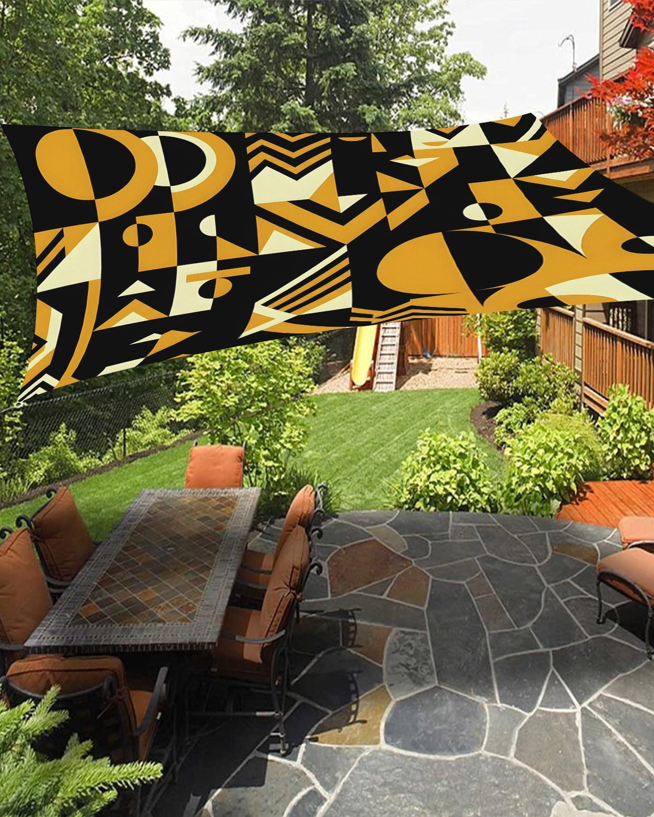 Abstract Geometric Sun Shade Sail 14'X18' Yellow Bold Shapes Graphic ...